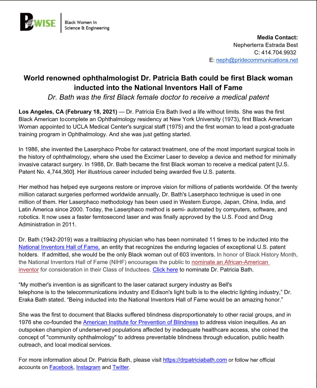 Dr. Patricia Bath could be first Black woman inducted into the National ...